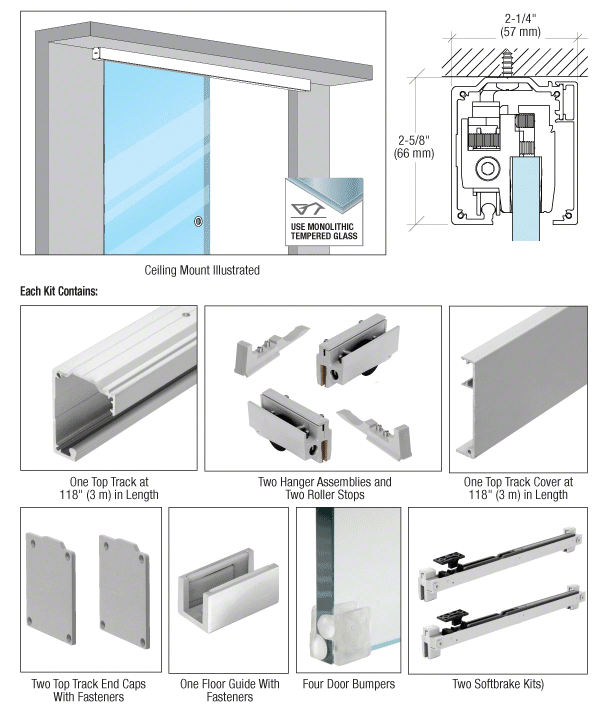 CRL3601 - CRL EZ-Slide 180 Top Hung Single Track Sliding Door Kit