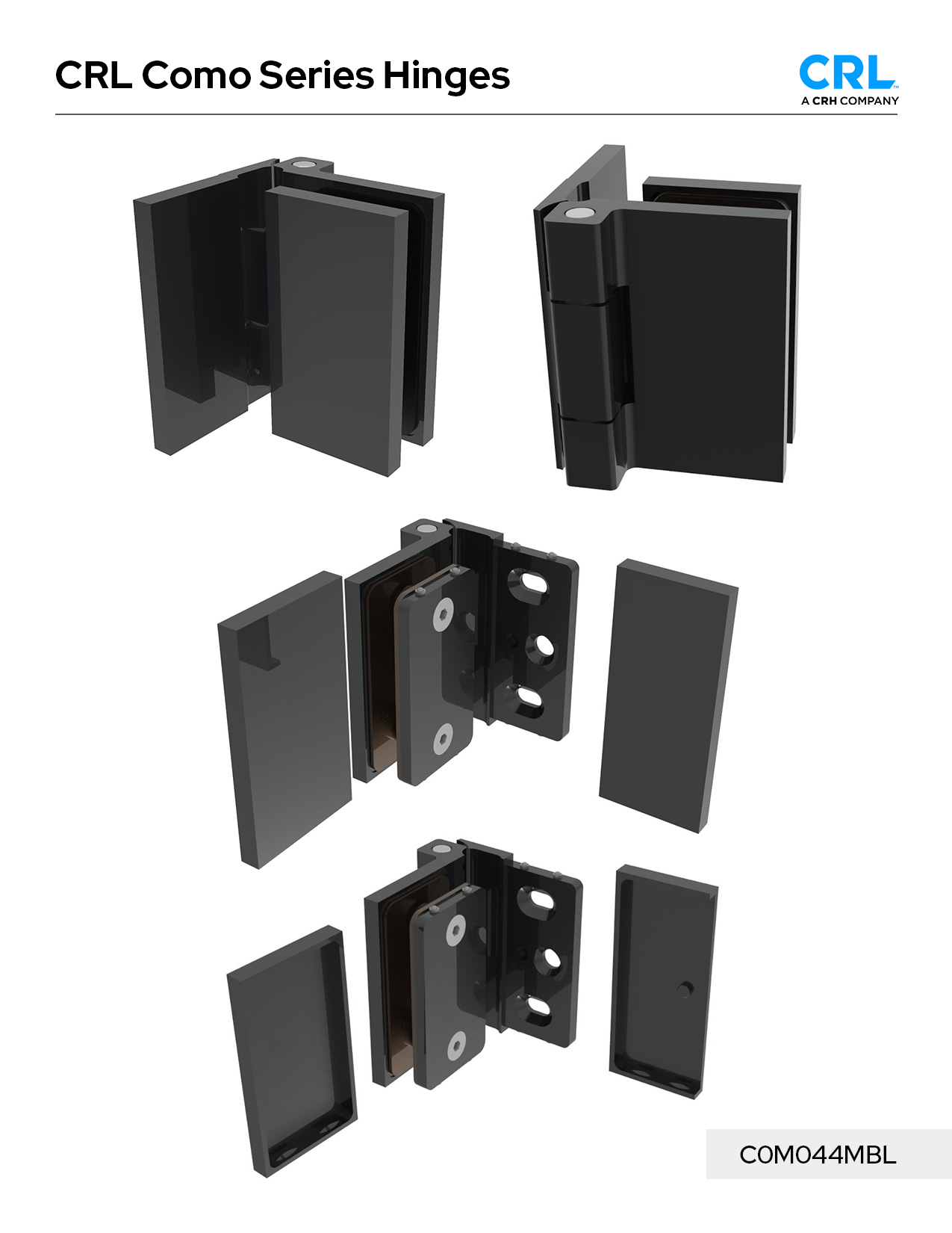 C0M044MBL - CRL Como Matte Black 90º Glass-to-Wall Hinge